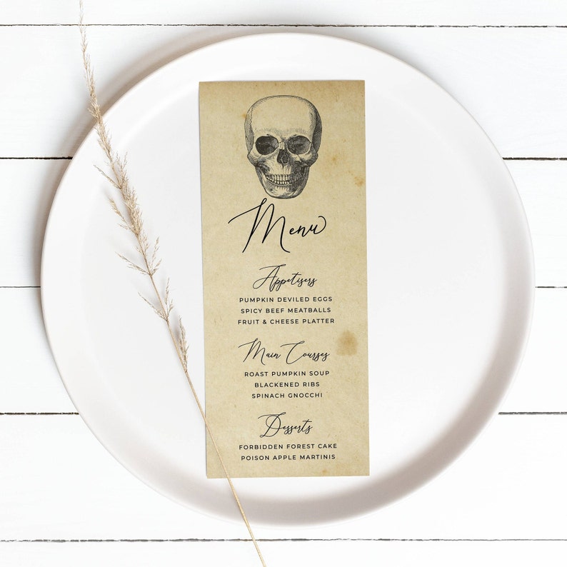 Halloween Vintage Skull Menu Template Printable Spooky Dinner - Etsy