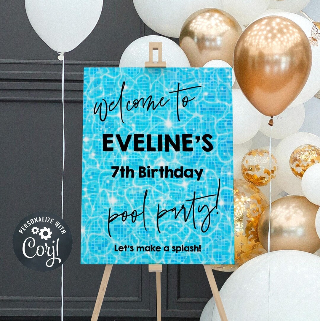 Editable Pool Party Welcome Sign Template, Printable Swimming Birthday ...