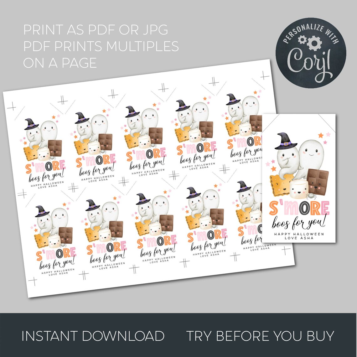 Halloween S'more Boos for You Gift Tag Template, Printable Ghost Smores ...