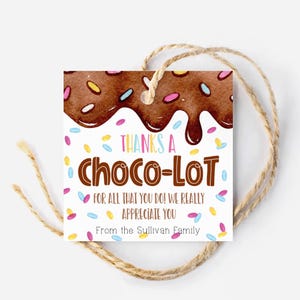 Chocolate Gift Tag Template, Printable Thanks A Choco-lot Square Favor ...