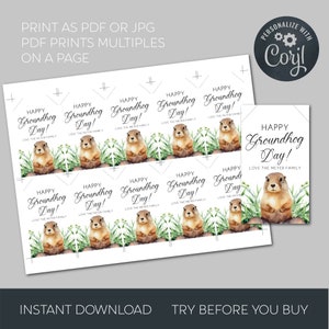 Happy Groundhog Day Gift Tag Template, Printable Spring Groundhog Favor ...