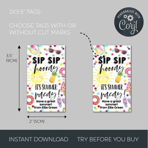 Sip Sip Hooray It's Summer Vacay Gift Tag Template, Printable Teacher ...