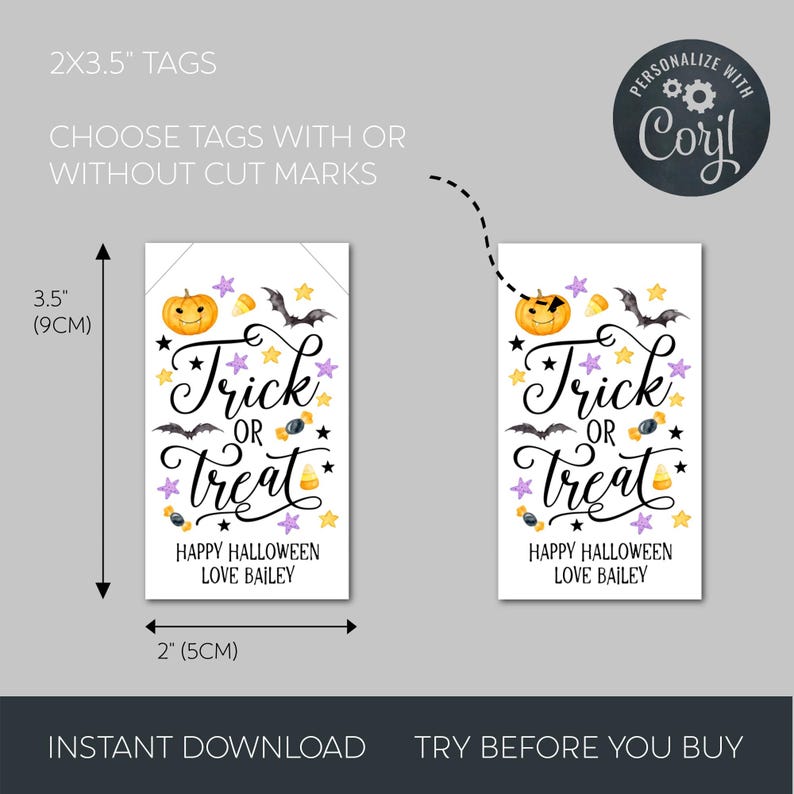 Halloween Trick or Treat Gift Tag Template, Printable Classroom Treat ...