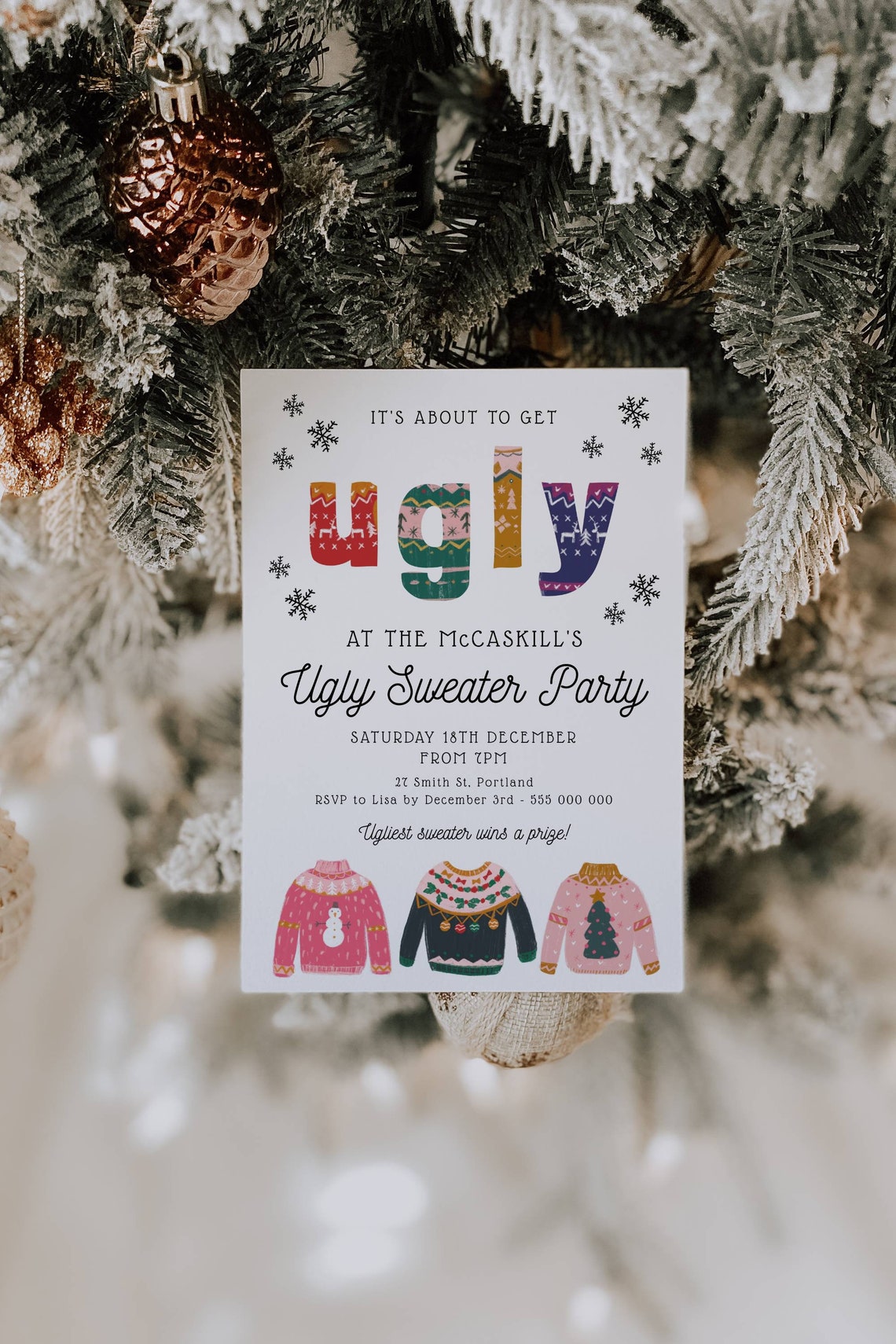 Ugly Sweater Christmas Invitation Template, Printable Holiday Party ...