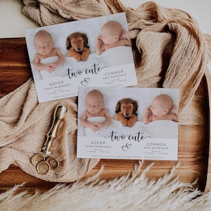 Twin Babies Birth Announcement Template, Printable Newborn Cards With ...