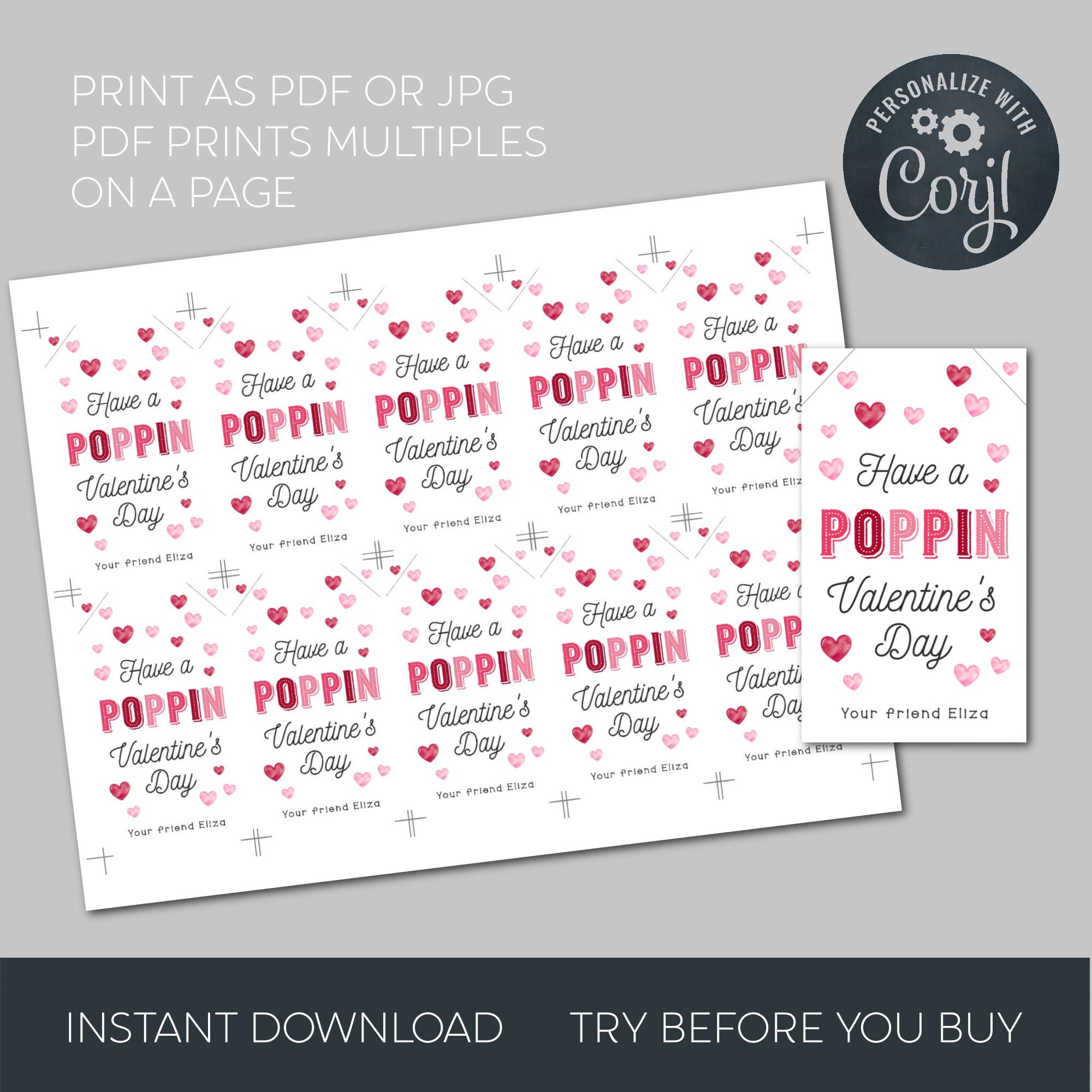 Popcorn Valentine Gift Tag Template Printable Have a Poppin | Etsy