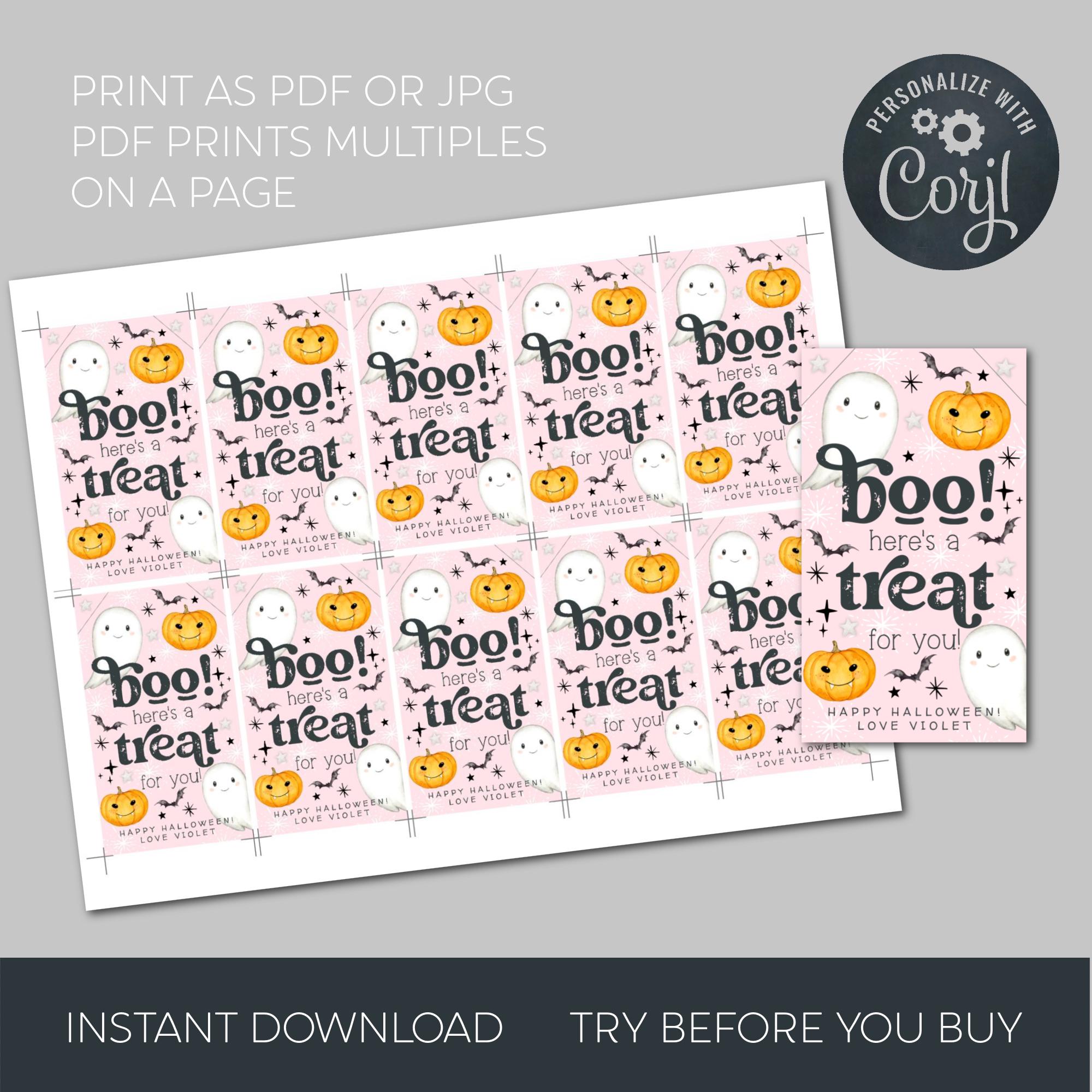 Cute Pink Halloween Ghost Gift Tag Template, Printable Boo Here's A ...