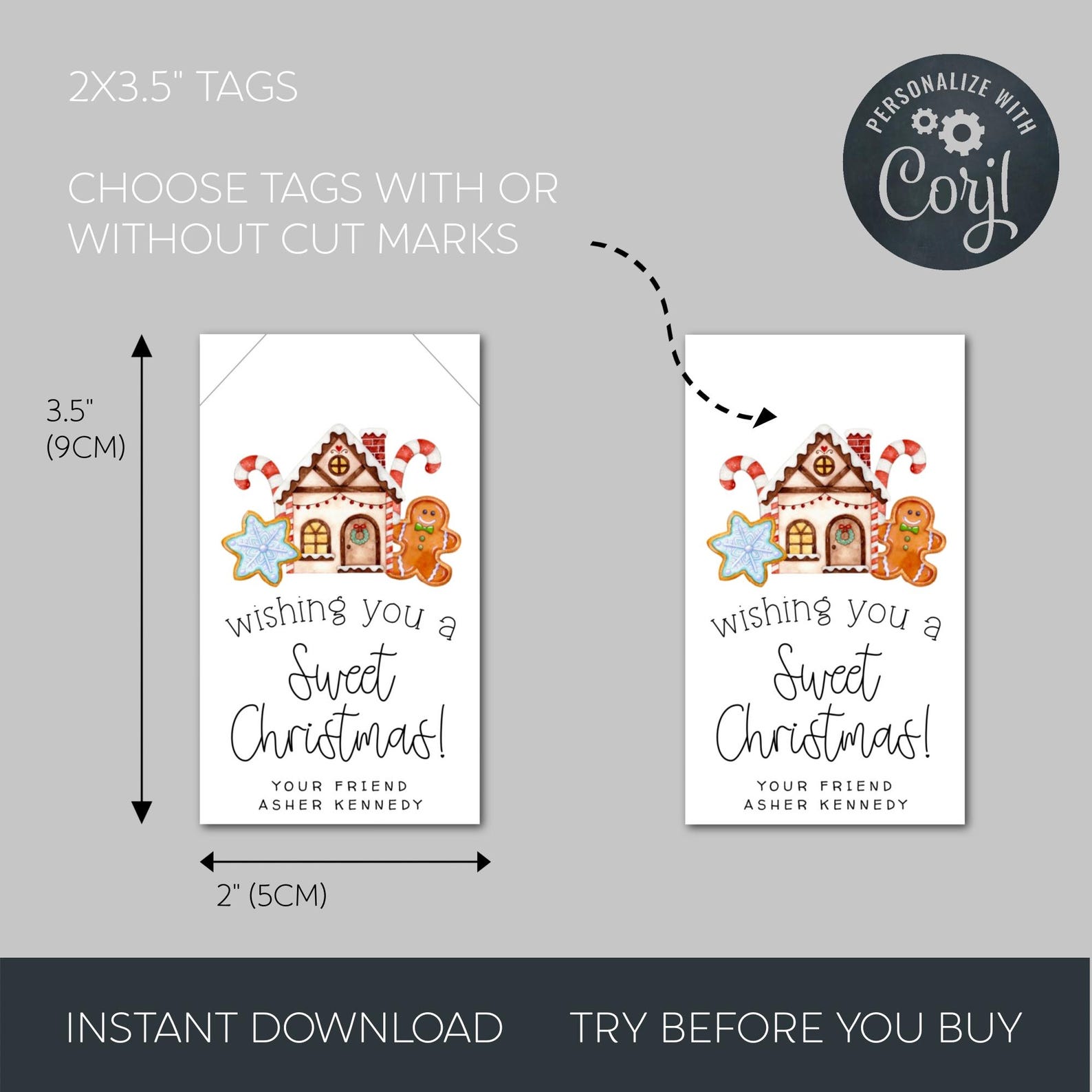 Sweet Christmas Gift Tag Template, Printable Holiday Favor Tag ...