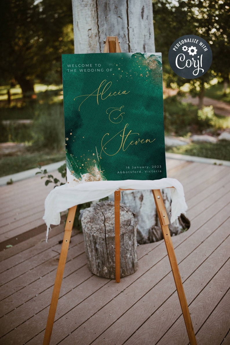 Emerald Watercolor Welcome Sign Template Printable Hunter - Etsy