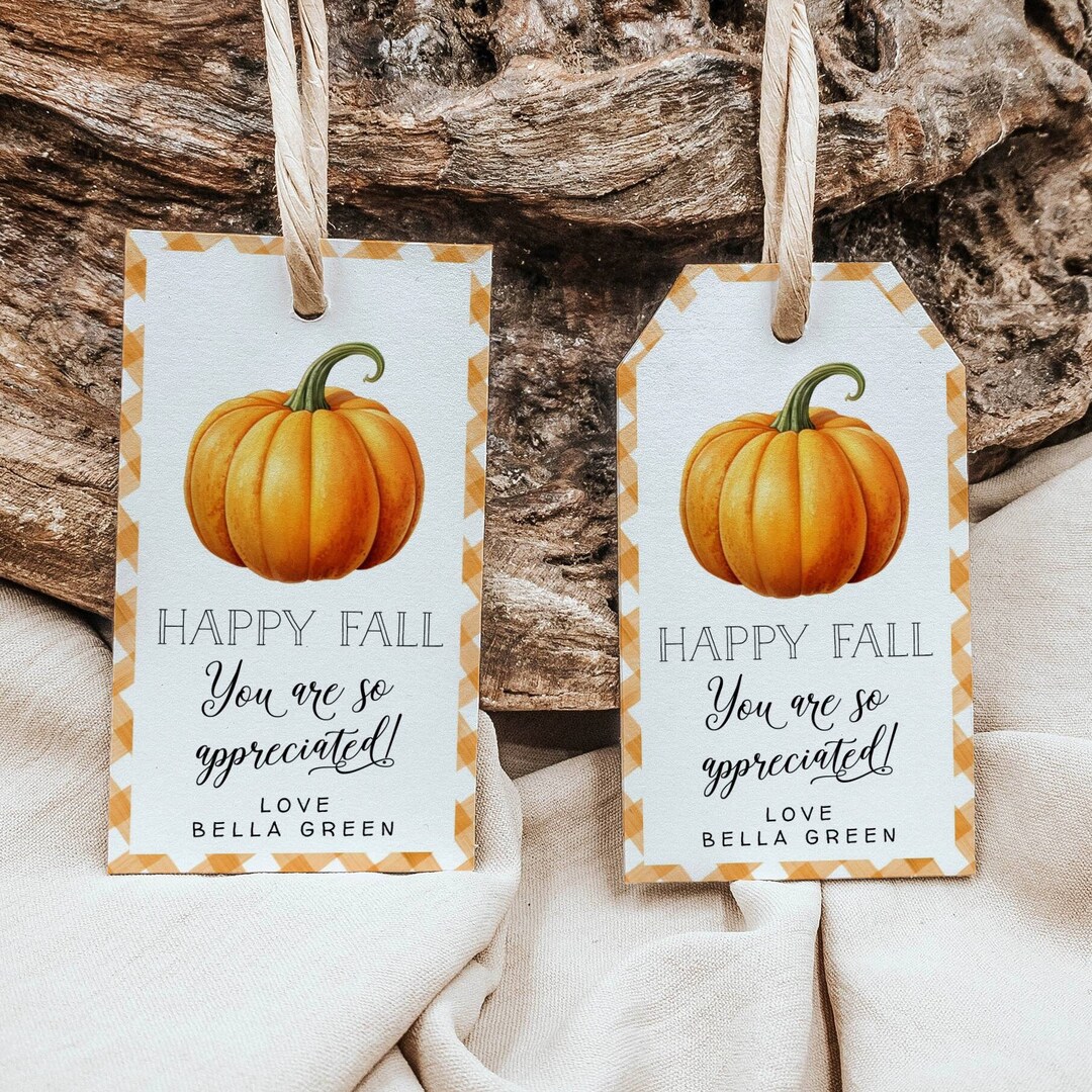 Happy Fall Pumpkin Gift Tag Template, Printable Autumn Gingham Thank ...