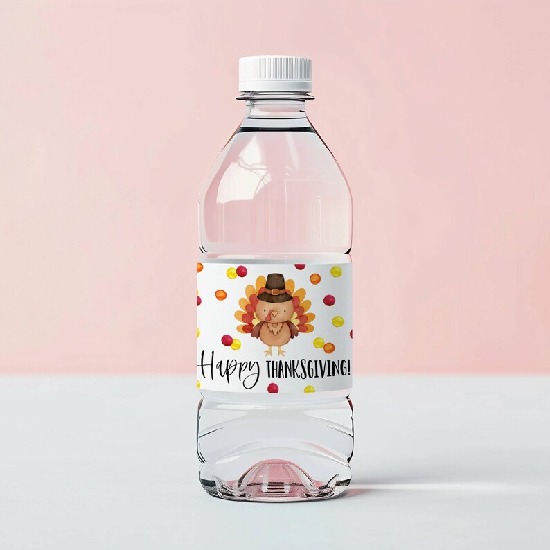 Thanksgiving Water Bottle Label Template, Printable Cute Turkey ...