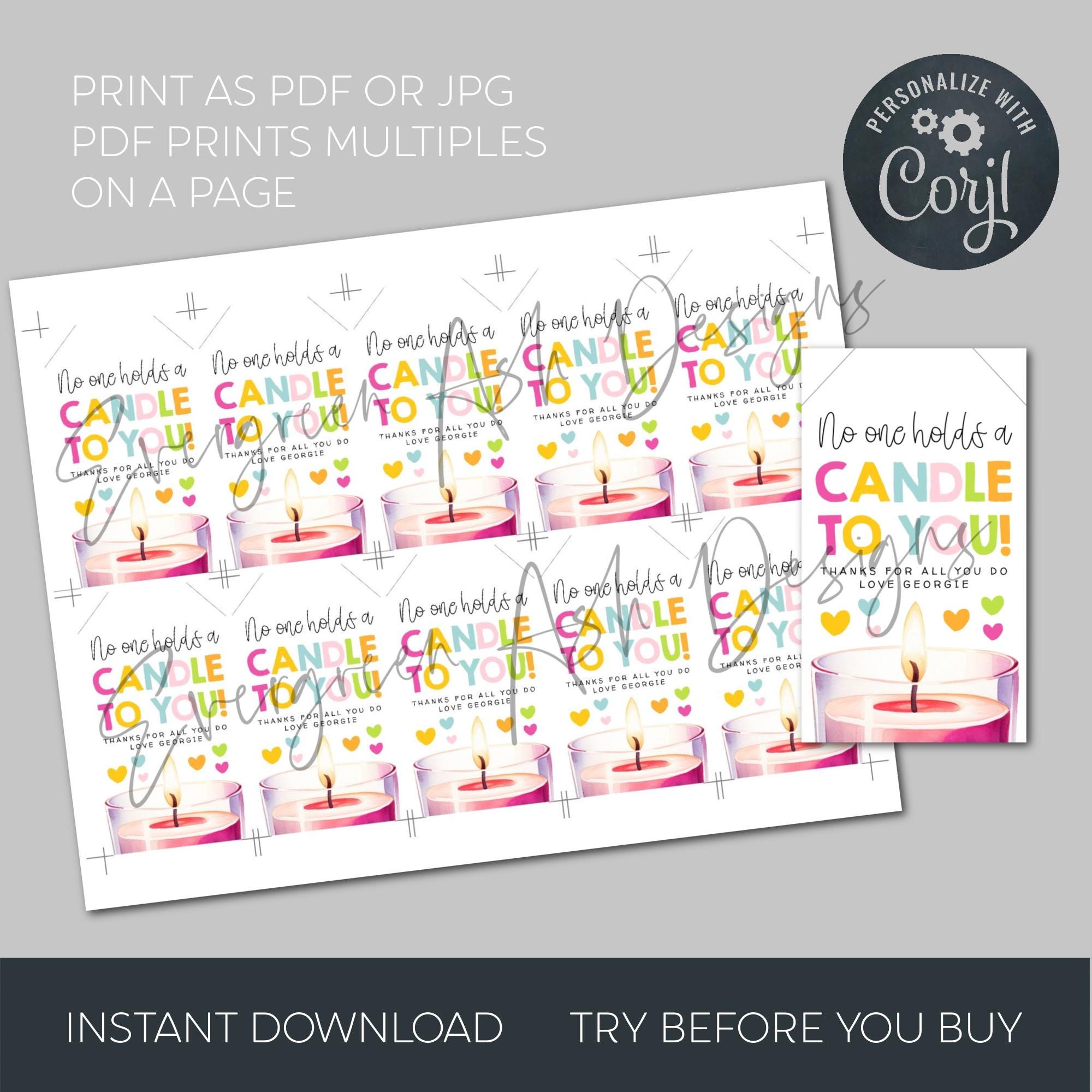 Candle Teacher Appreciation Gift Tag Template, Printable No One Holds A ...