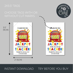 Jackpot Teacher Appreciation Gift Tag Template, Printable Teacher Thank ...