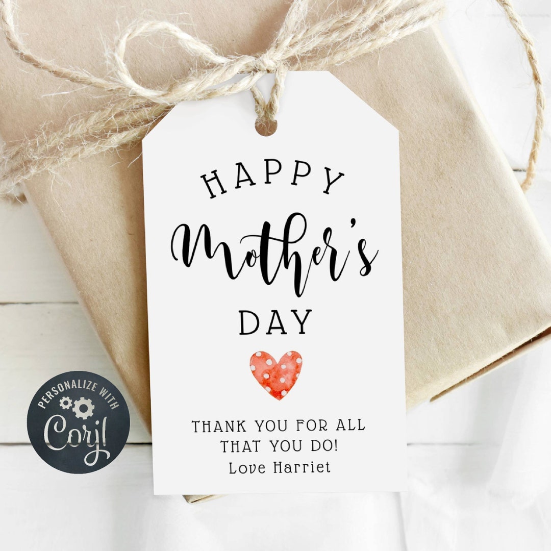 Minimalist Mother's Day Gift Tag Template, Printable Modern Heart ...