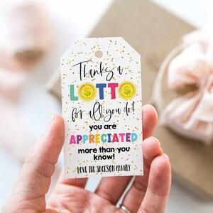 Thanks A Lotto Appreciation Gift Tag Template, Printable Teacher Thank ...