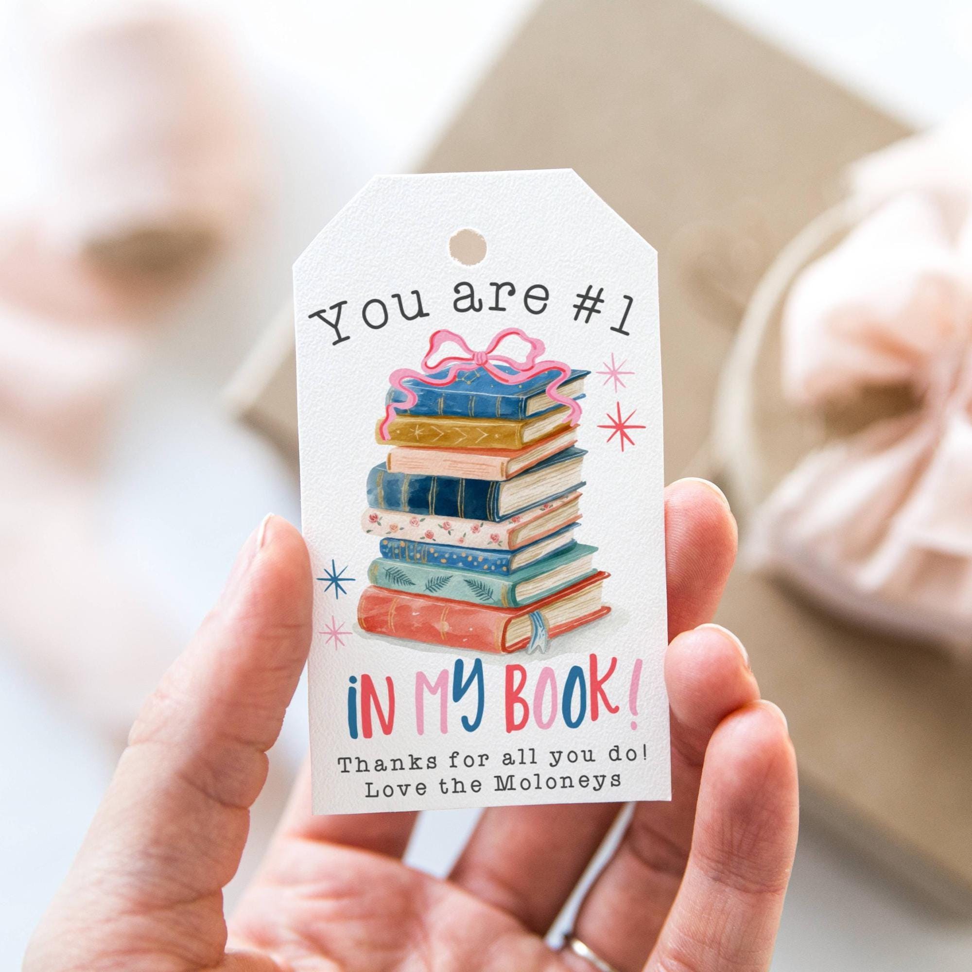 Book Lover Teacher Appreciation Gift Tag Template, Printable Number 1 ...