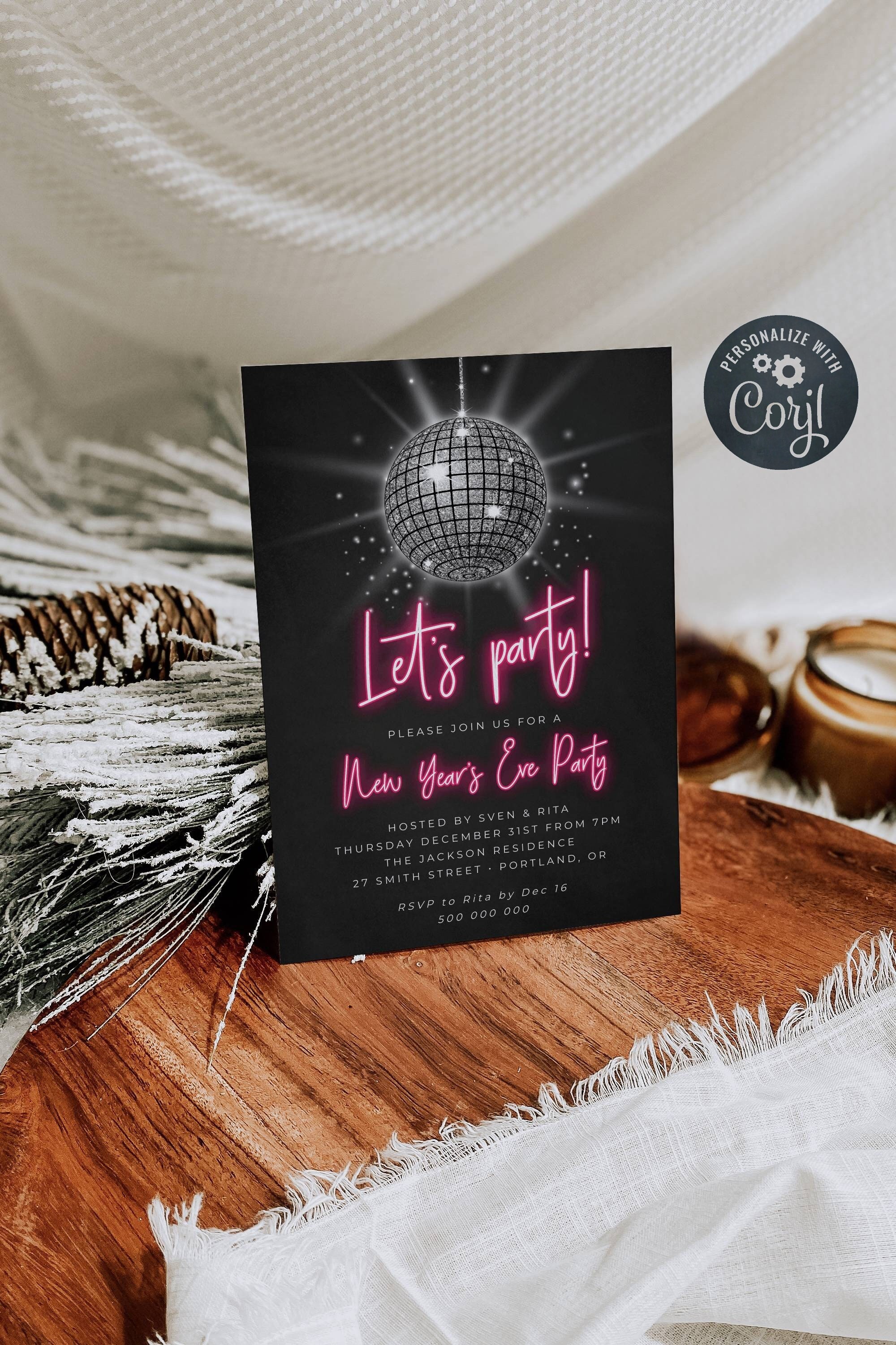 Disco Ball New Year's Eve Invite Template Printable NYE | Etsy