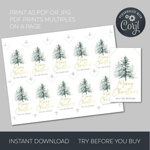 Christmas Pine Tree Gift Tag Template, Printable Holiday Favor Tag ...