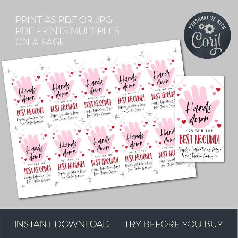 Hands Down You Are the Best Valentine's Day Gift Tag Template ...