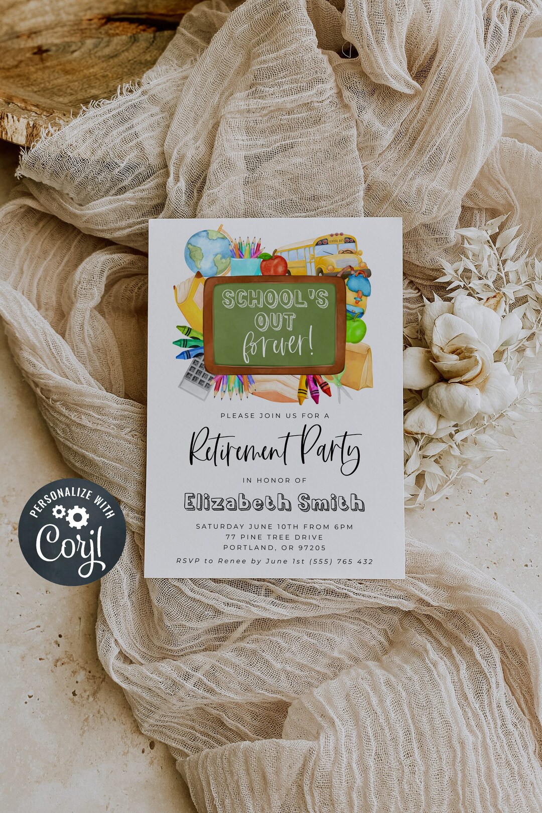 Teacher Retirement Party Invitation Template, Printable School's Out ...