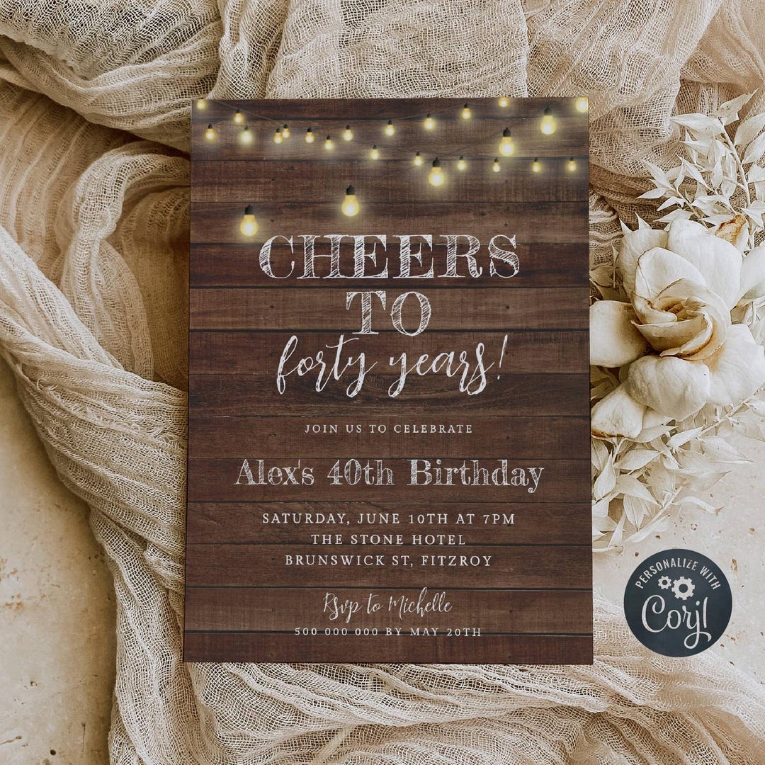 Rustic Birthday Invitation Template, Printable Country Wood String ...
