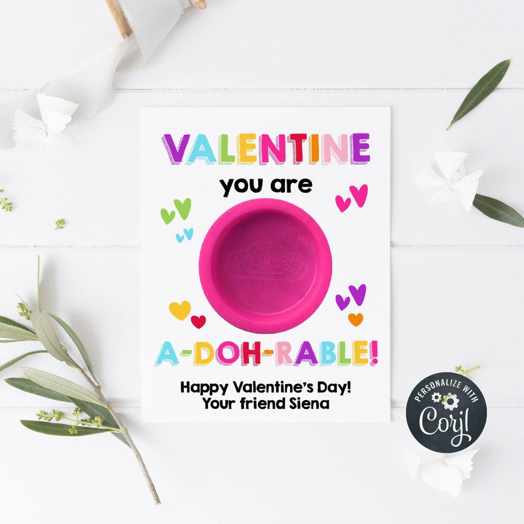 Play Dough Valentine's Day Card Template, Printable A-doh-rable Playdoh ...