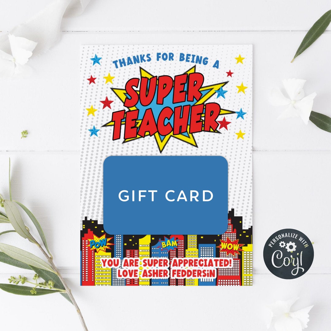 Superhero Teacher Appreciation Gift Card Holder Template, Printable ...