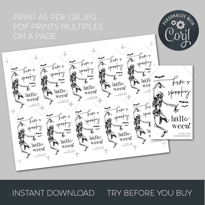 Dancing Skeleton Halloween Gift Tag Template, Printable Spooky ...