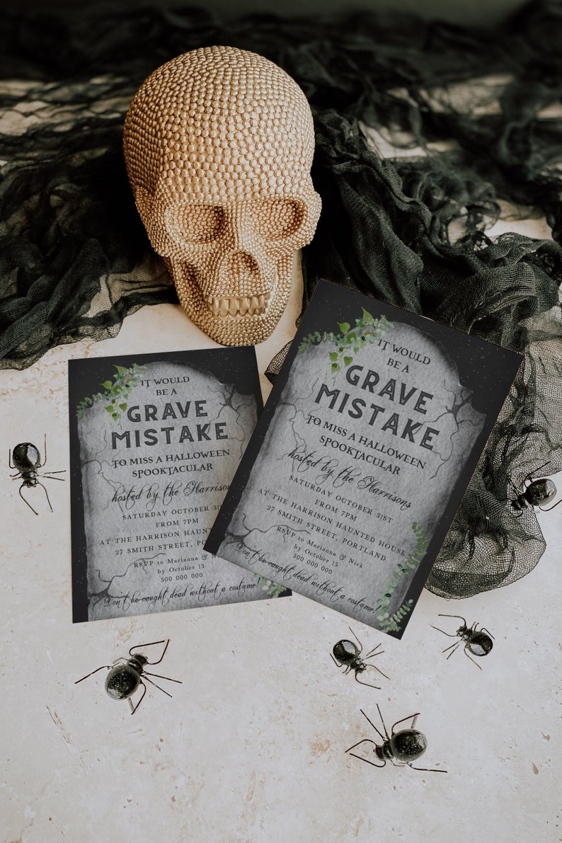 Tombstone Halloween Invitation Template, Printable Gravestone Halloween ...