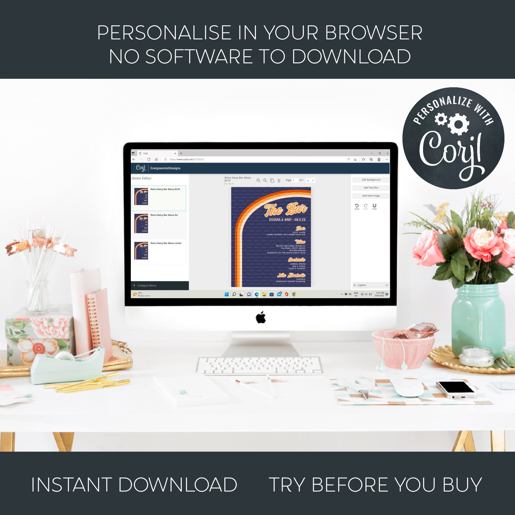 Retro Bar Menu Template Printable 70s Wedding Drinks Sign - Etsy