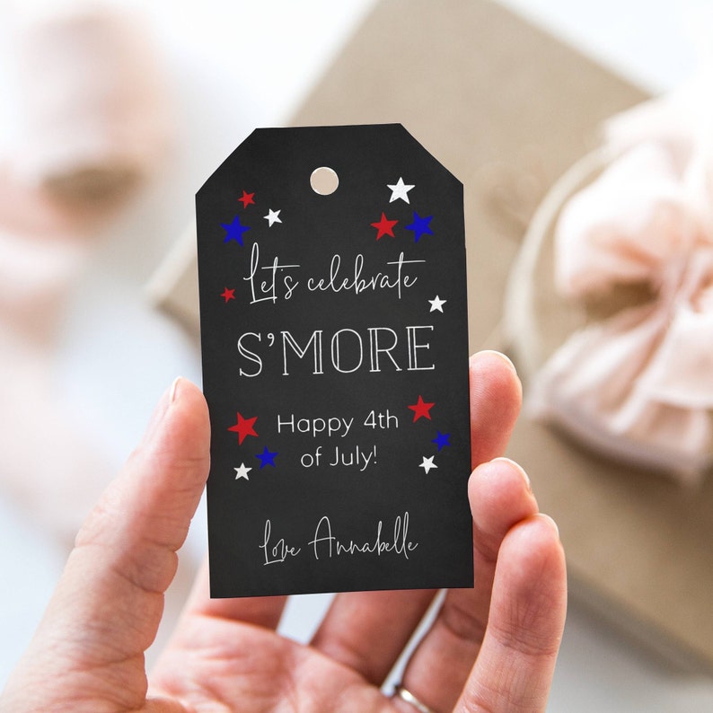 4th of July S'more's Favor Tag Template, Printable July Fourth Gift Tag ...