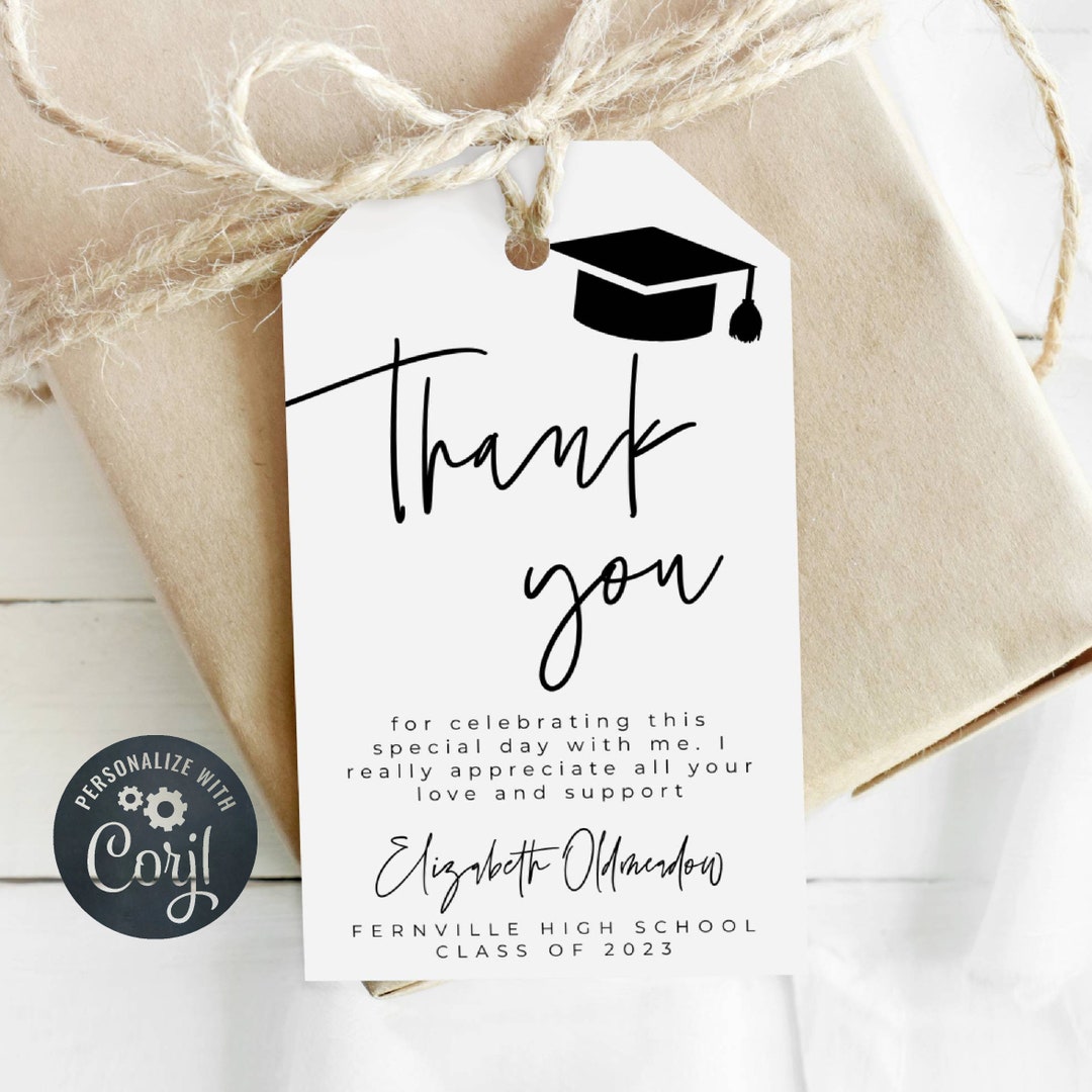 Modern Graduation Thank You Favor Tag Template, Printable Minimal Grad ...