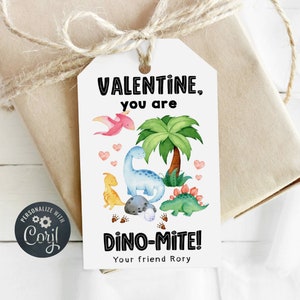 Dinosaur Valentine Gift Tag Template, Printable You Are Dino-mite Tags ...