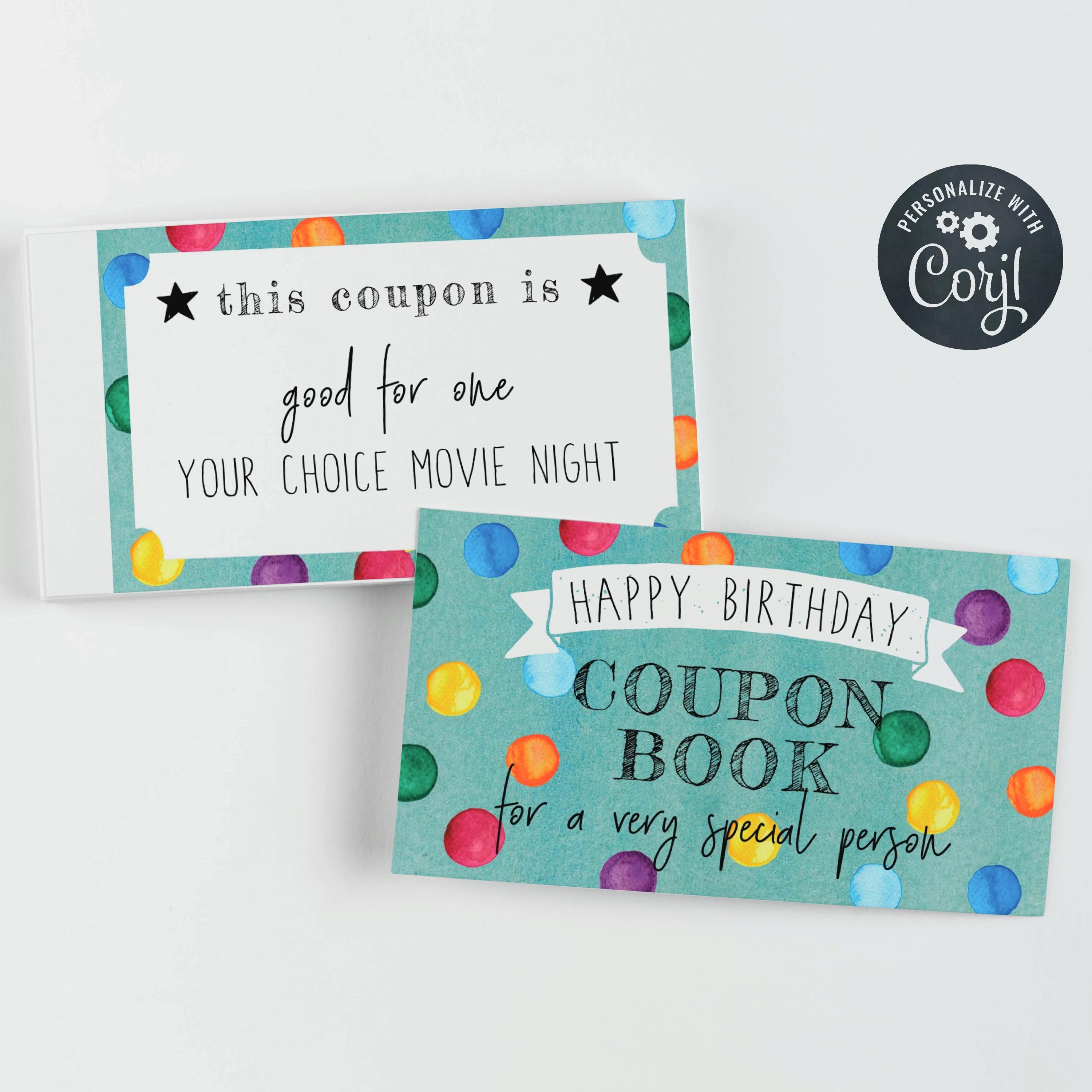 Printable Birthday Coupon Template, Editable Coupon Book, Happy ...