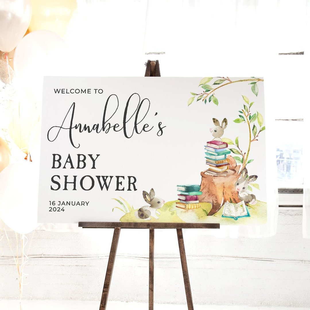 Storybook Baby Shower Landscape Welcome Sign Template, Printable Book ...