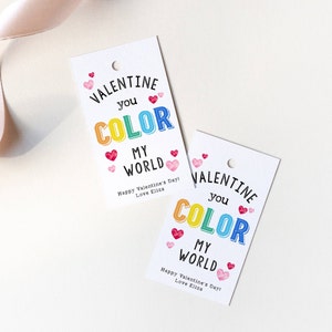 Rainbow Valentine's Day Gift Tag Template, Printable You Color My World ...