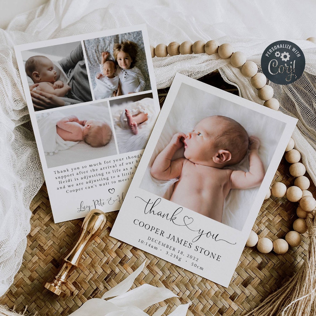 Thank You Birth Announcement Template, Printable Photo Newborn Birth ...