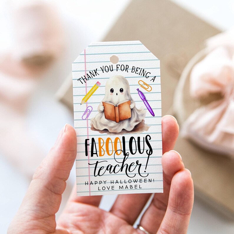 Faboolous Teacher Halloween Gift Tag Template, Printable Ghost Teacher ...