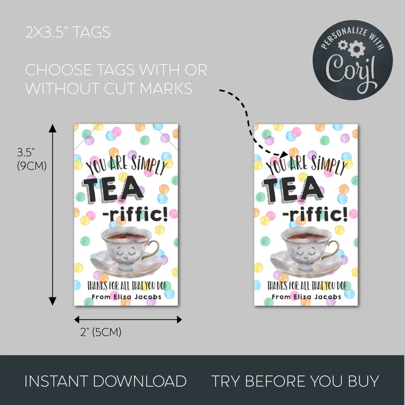 Tea Gift Tag Template Printable Tea-riffic Thank You Tags - Etsy Canada