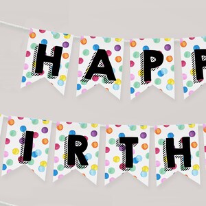 Confetti Happy Birthday Banner Printable, Editable Rainbow Spots ...