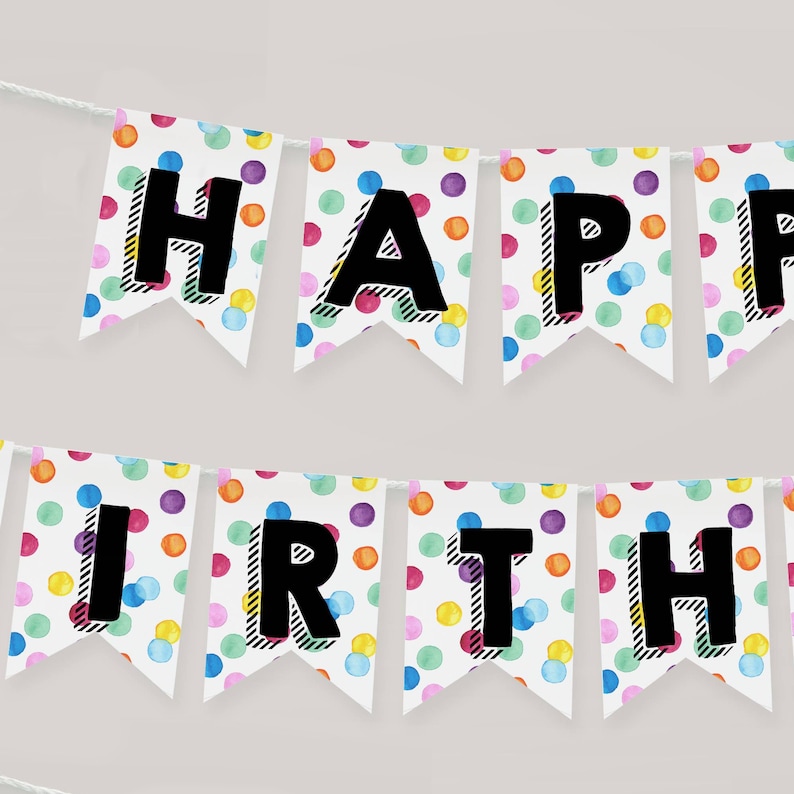 Confetti Happy Birthday Banner Printable Editable Rainbow - Etsy