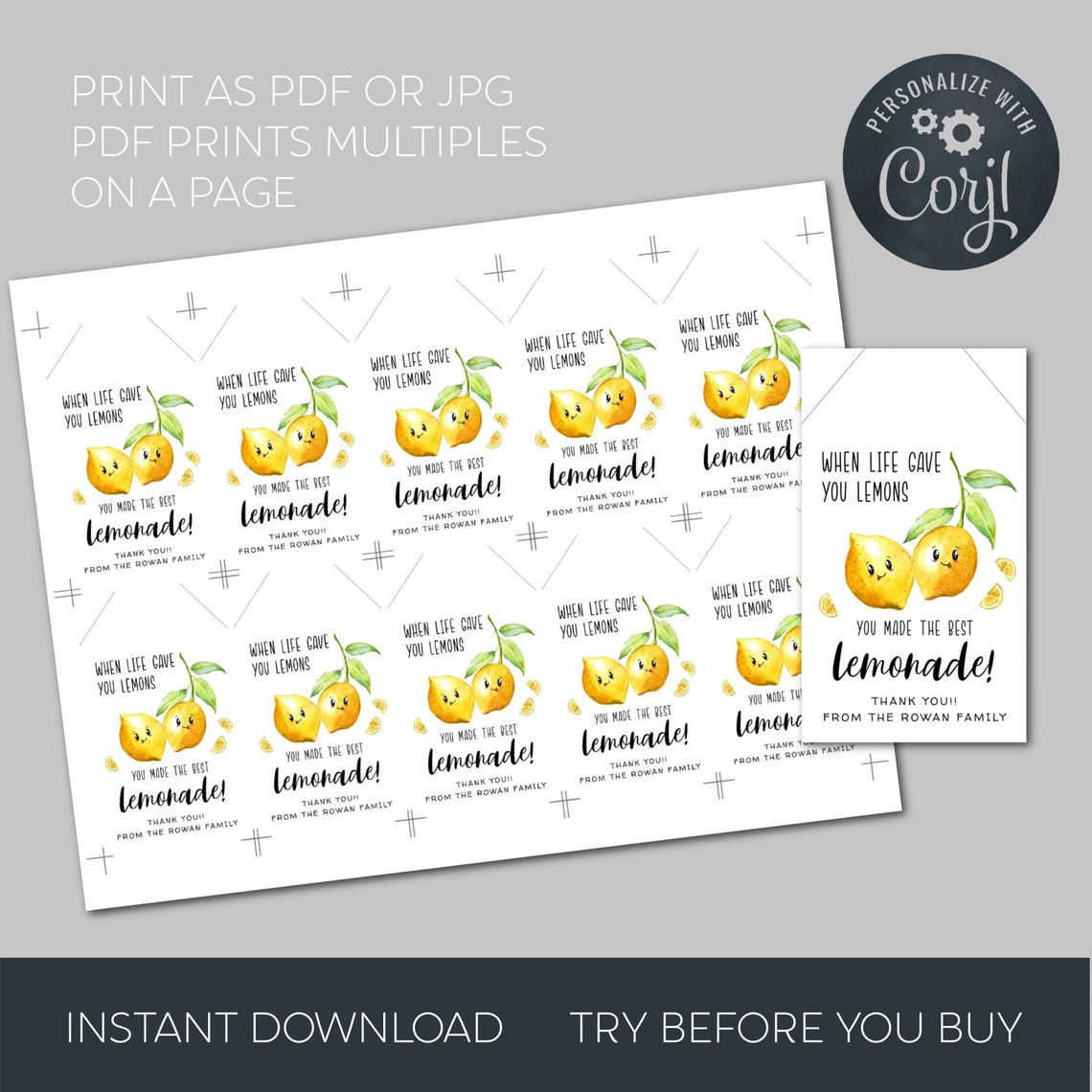 Lemon Teacher Appreciation Gift Tag Template Printable - Etsy