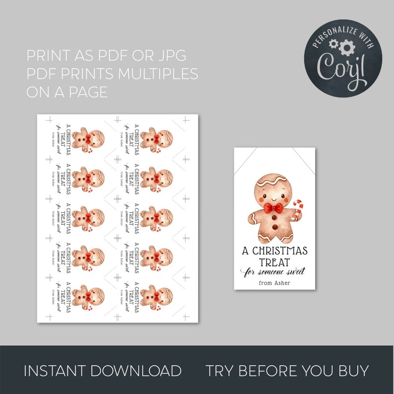 Gingerbread Man Christmas Gift Tag Template Printable Cute | Etsy