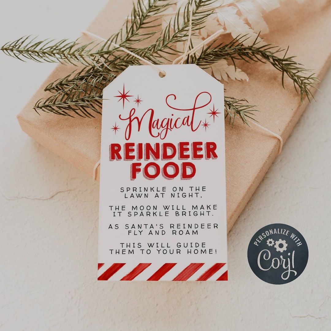 Printable Magical Reindeer Food Tag Template, Editable Christmas Eve ...