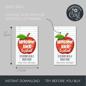 Back to School Gift Tag Template, Printable Apple First Day of School ...