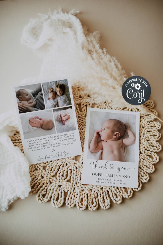 Thank You Birth Announcement Template Printable Photo Newborn - Etsy