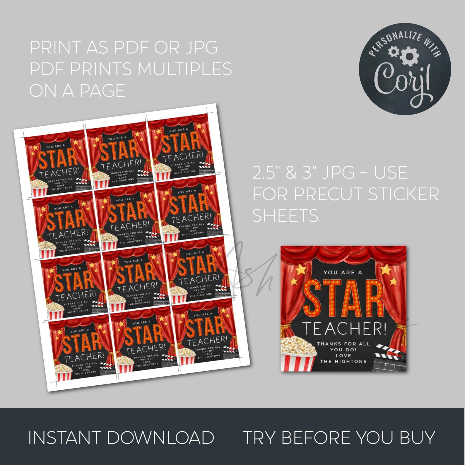 Movie Night Teacher Appreciation Gift Tag Template, Printable You Are A ...