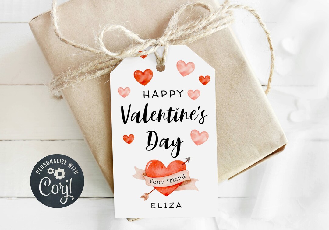 Valentine's Day Gift Tag Template Editable Cute Hearts - Etsy