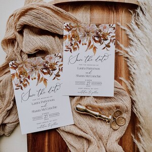 Boho Fall Save the Date Template, Printable Autumn Floral Wedding Save ...