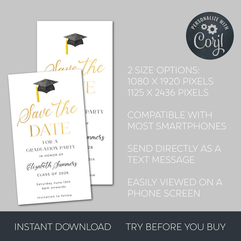 Electronic Graduation Save the Date Template, Editable Elegant ...